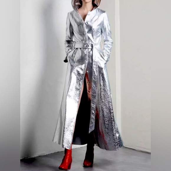 Lena Vie Boutique | Jackets & Coats | Silver Foxy Foil Trench With ...
